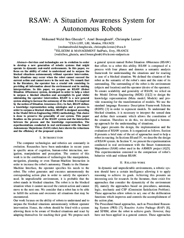 (PDF) RSAW: A Situation Awareness System for Autonomous Robots