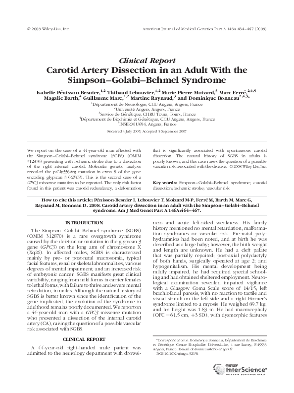 (PDF) Carotid artery dissection in an adult with the Simpson–Golabi ...
