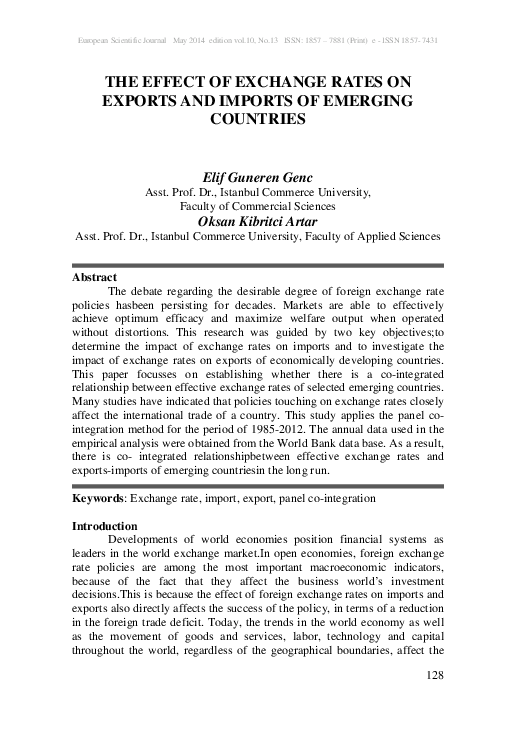 (PDF) The Effect of Exchange Rates on Exports and Imports of Emerging ...