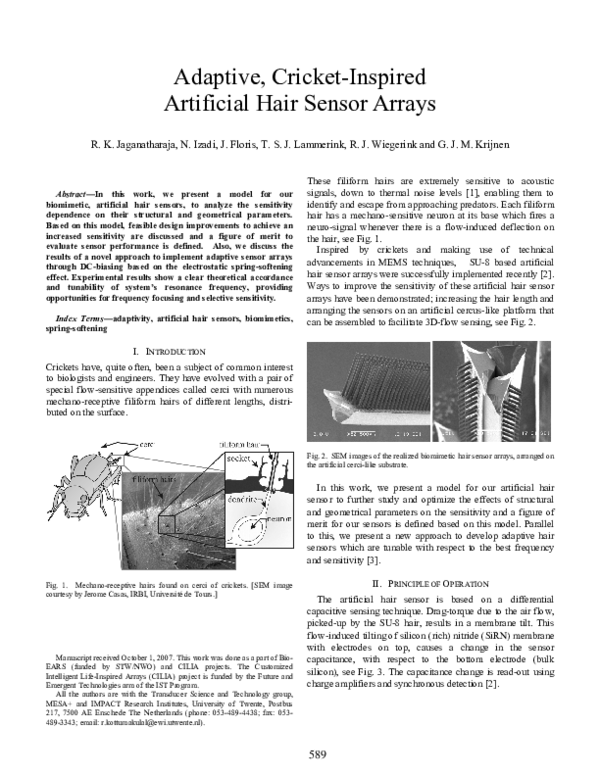 (PDF) Adaptive, cricket-inspired artificial hair sensor arrays