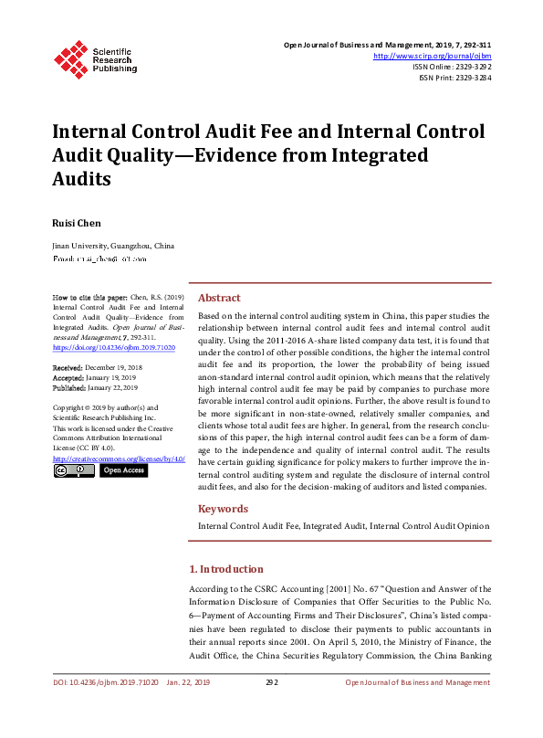 (PDF) Internal Control Audit Fee and Internal Control Audit Quality ...