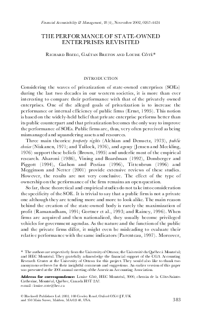 (PDF) The Performance of State-Owned Enterprises Revisited
