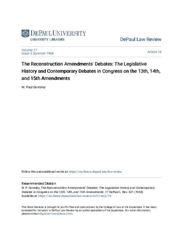 (PDF) The Reconstruction amendments' debates: the legislative history ...