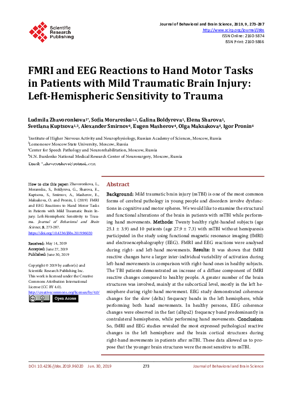 (PDF) FMRI and EEG Reactions to Hand Motor Tasks in Patients with Mild ...