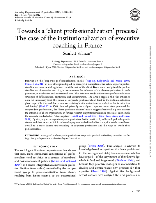 (PDF) Towards a 'client professionalization' process? The case of the ...