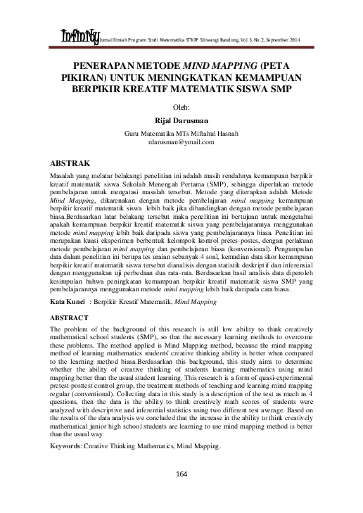 (PDF) Penerapan Metode Mind Mapping (Peta Pikiran) Untuk Meningkatkan Kemampuan Berpikir Kreatif ...
