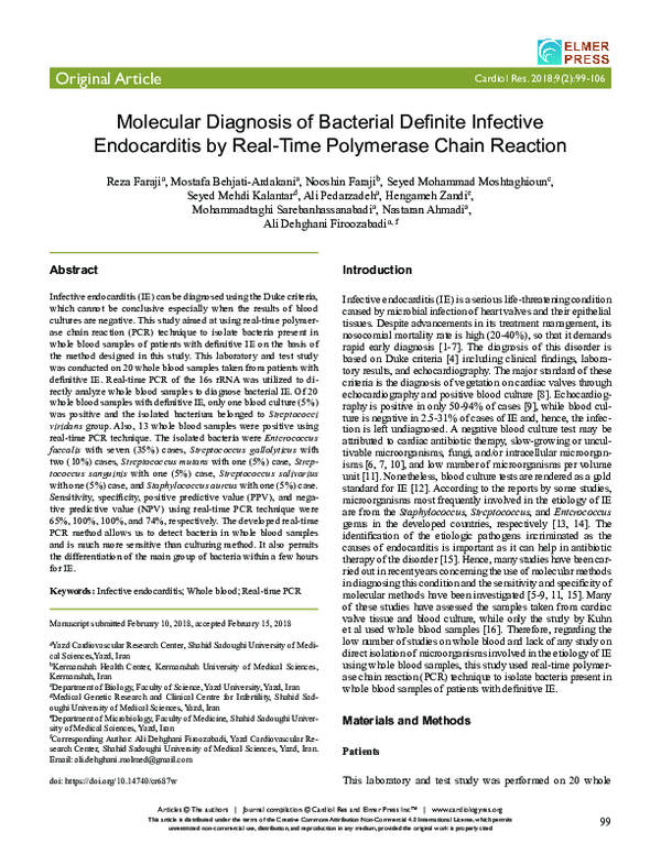 (PDF) Molecular Diagnosis of Bacterial Definite Infective Endocarditis ...