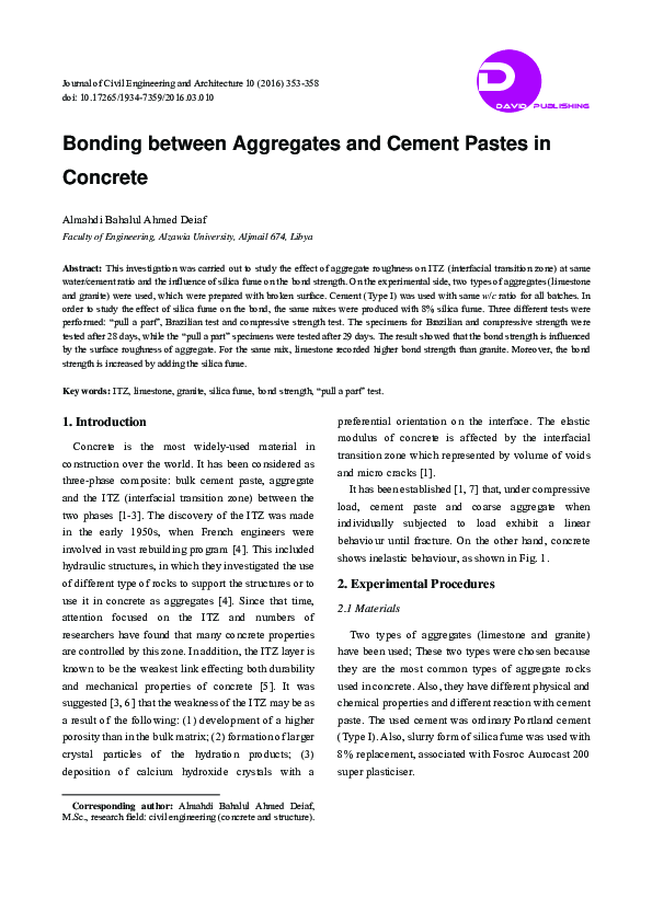 (PDF) Bonding between Aggregates and Cement Pastes in Concrete