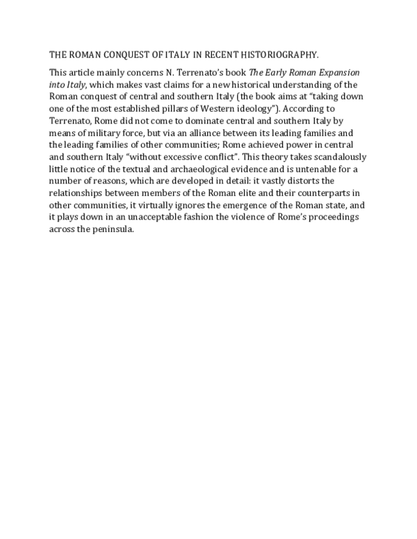 (DOC) The Roman Conquest of Italy in Recent Historiography