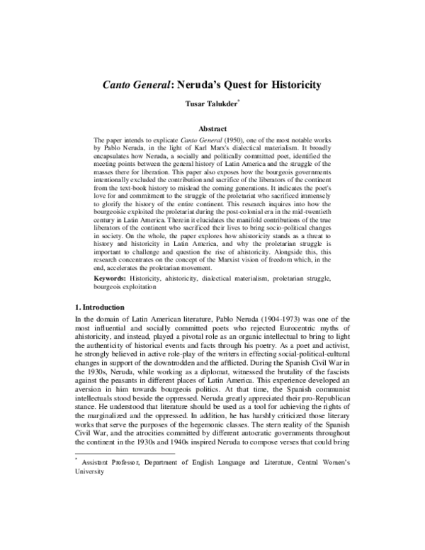 (PDF) Canto General: Neruda's Quest for Historicity