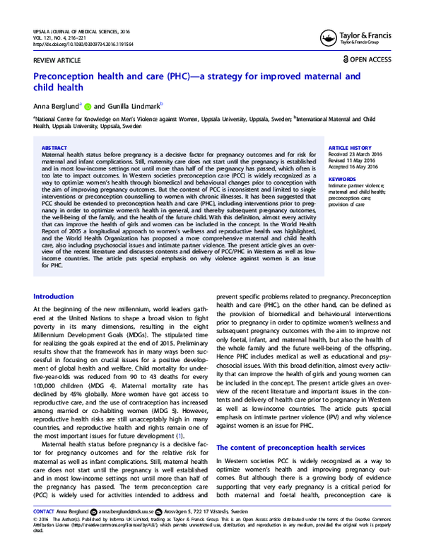 (PDF) Preconception health and care (PHC)-a strategy for improved maternal and child health