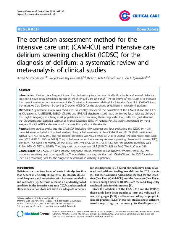 (PDF) The confusion assessment method for the intensive care unit (CAM ...