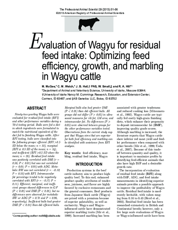 (PDF) Evaluation of Wagyu for residual feed intake: Optimizing feed ...