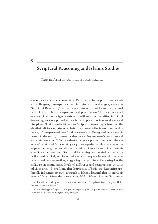 (PDF) Scriptural Reasoning and Islamic Studies