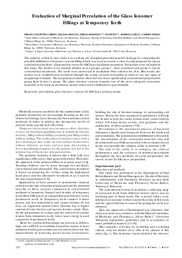 (PDF) Evaluation of Marginal Percolation of the Glass Ionomer Fillings ...