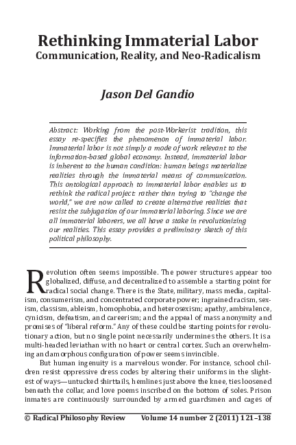 (PDF) Rethinking Immaterial Labor: Communication, Reality, and Neo ...