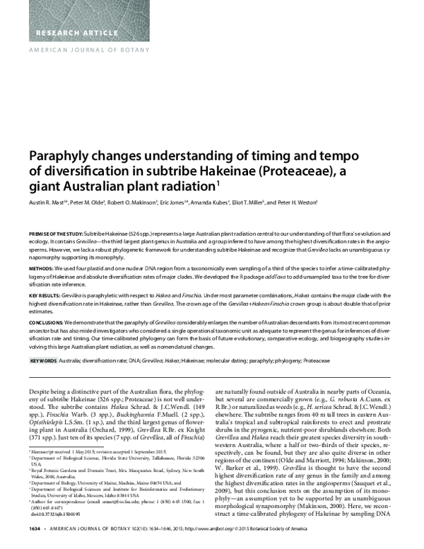 (PDF) Paraphyly changes understanding of timing and tempo of ...