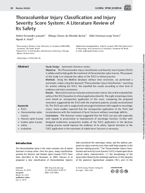 (PDF) Thoracolumbar Injury Classification and Injury Severity Score ...