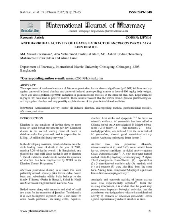 (PDF) Antidiarrheal activity of leaves extract of Microcos paniculata ...