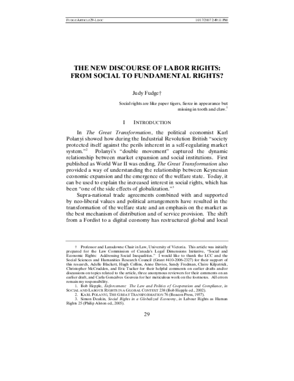 (PDF) The New Discourse of Labor Rights: From Social to Fundamental Rights?