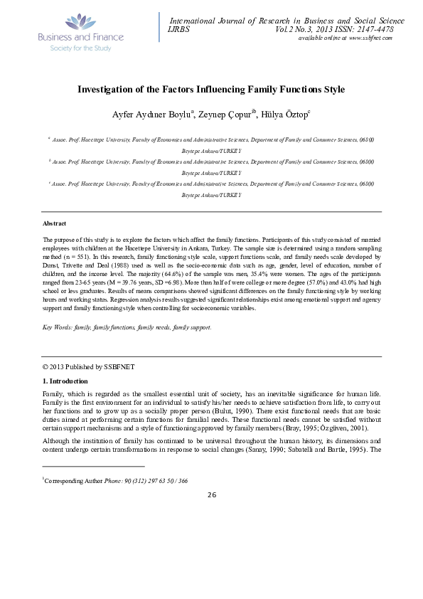 (PDF) Investigation of the Factors Influencing Family Functions Style