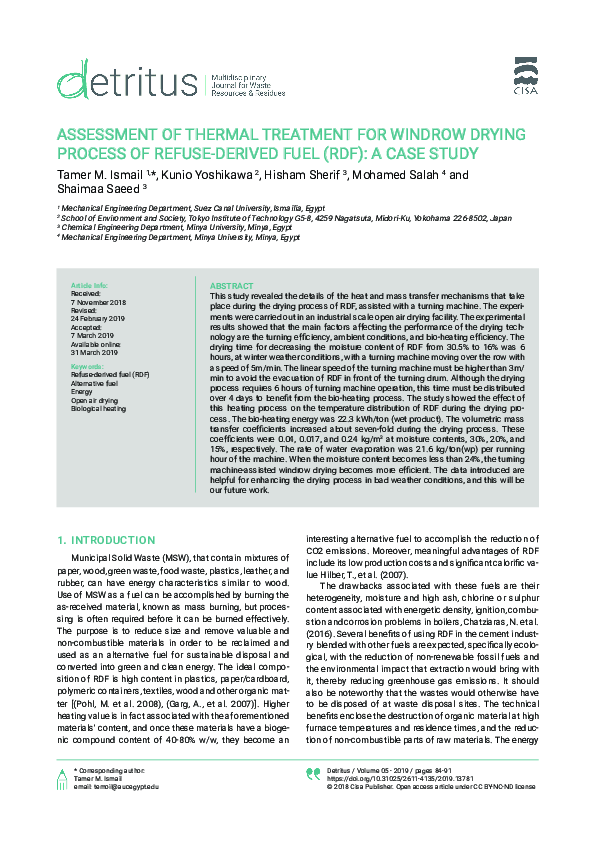 (PDF) Assessment of Thermal Treatment for Windrow Drying Process of ...