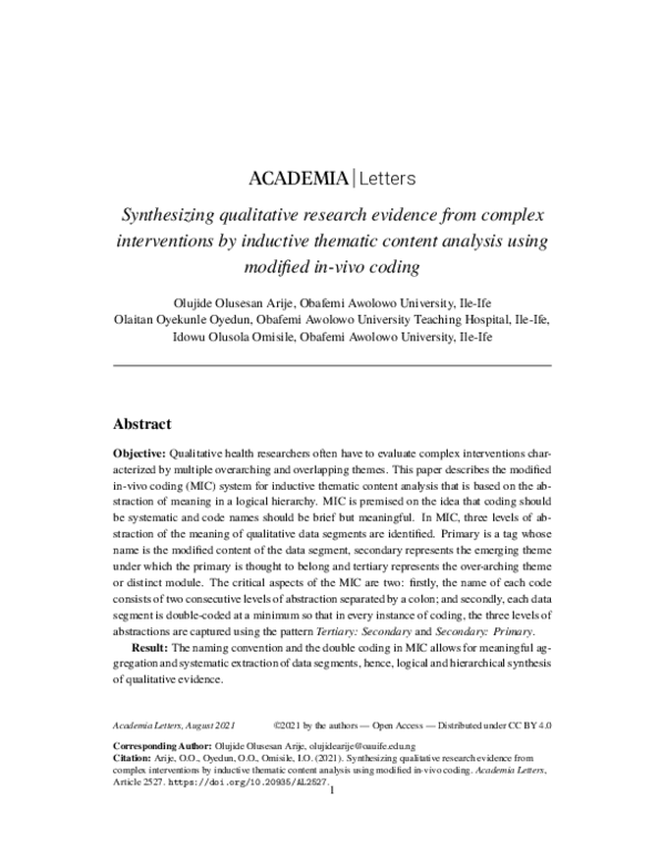 (PDF) Synthesizing qualitative research evidence from complex ...