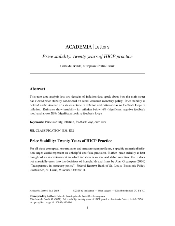 (PDF) Price stability: twenty years of HICP practice