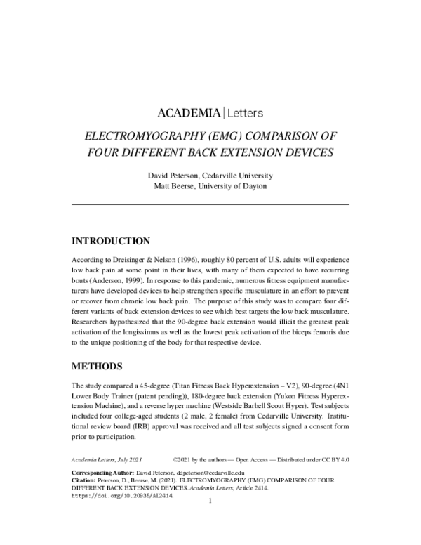 (PDF) ELECTROMYOGRAPHY (EMG) COMPARISON OF FOUR DIFFERENT BACK ...