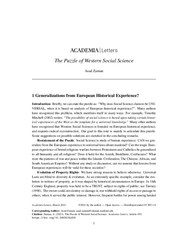 (PDF) The Puzzle of Western Social Science