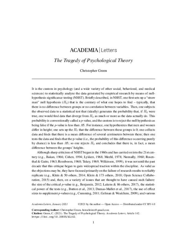 (PDF) The Tragedy of Psychological Theory