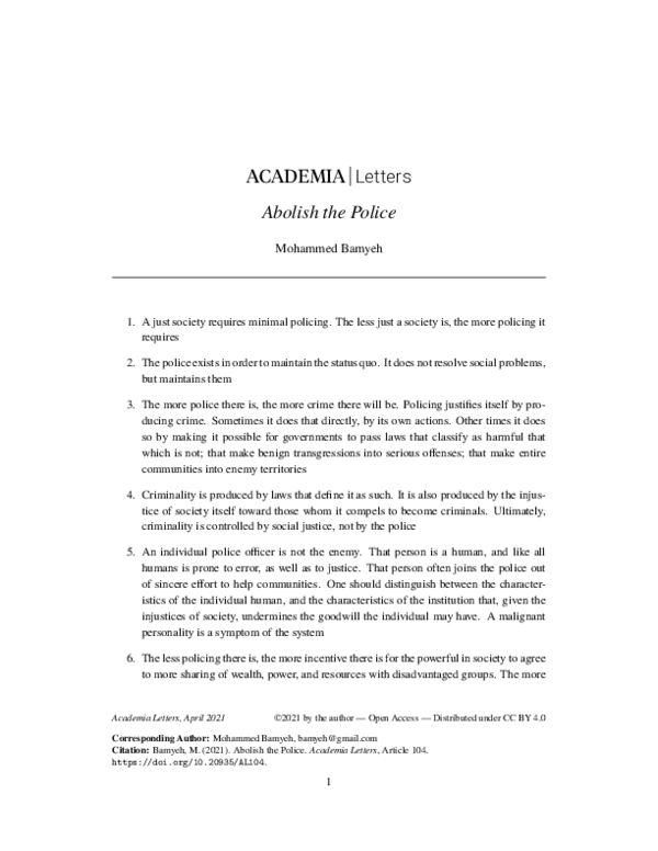 (PDF) Abolish the Police | Mohammed Bamyeh - Academia.edu