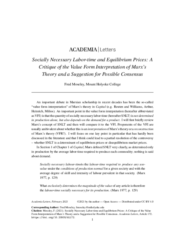 (PDF) Socially Necessary Labor-time and Equilibrium Prices: A Critique ...