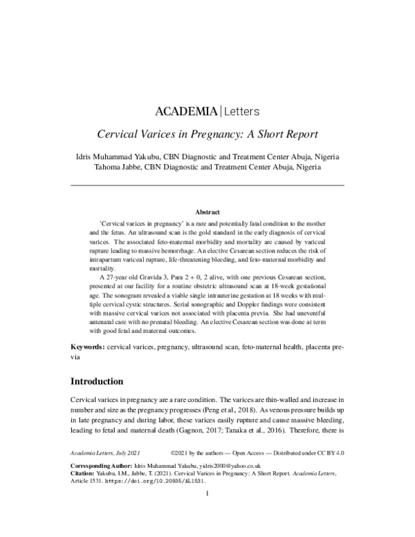 (PDF) Cervical Varices in Pregnancy: A Short Report