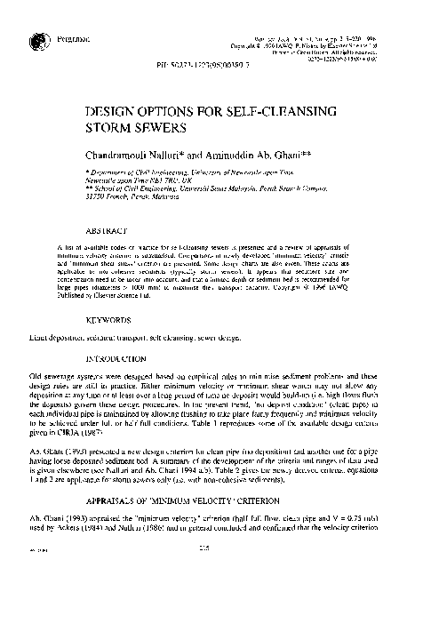 (PDF) Design options for self-cleansing storm sewers (PDF) Design options for self-cleansing storm sewers