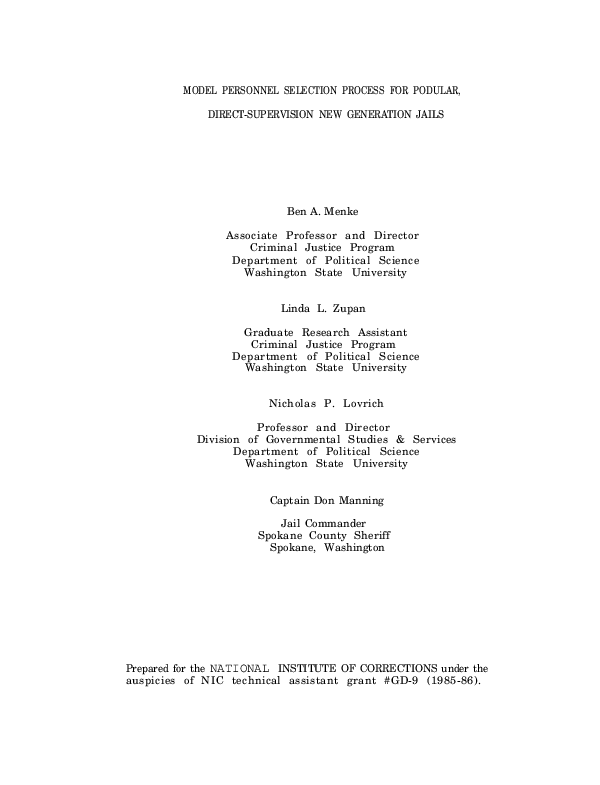 (PDF) Model Personnel Selection Process for Podular, Direct-Supervision ...