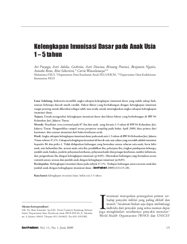 (PDF) Kelengkapan Imunisasi Dasar pada Anak Usia 1 – 5 tahun