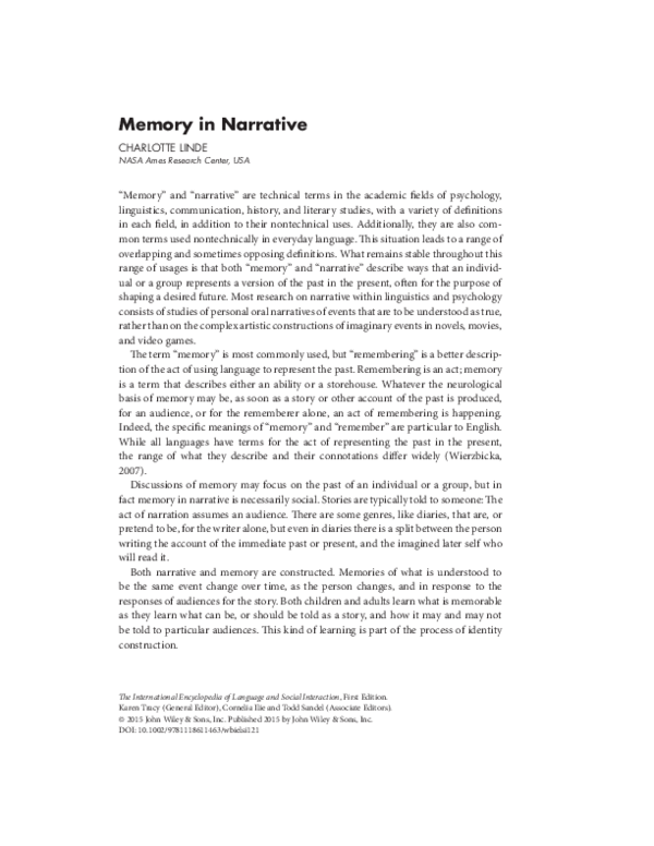 (PDF) Memory in Narrative
