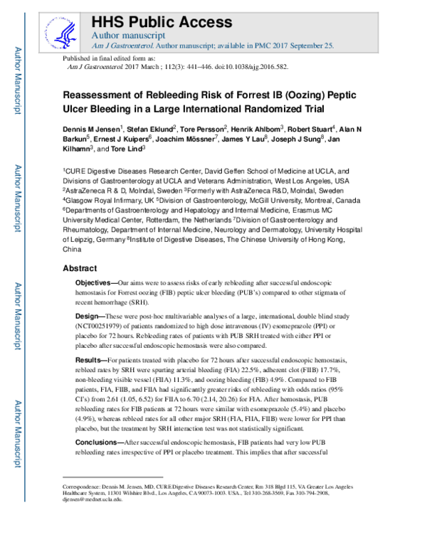 (PDF) Reassessment of Rebleeding Risk of Forrest IB (Oozing) Peptic ...
