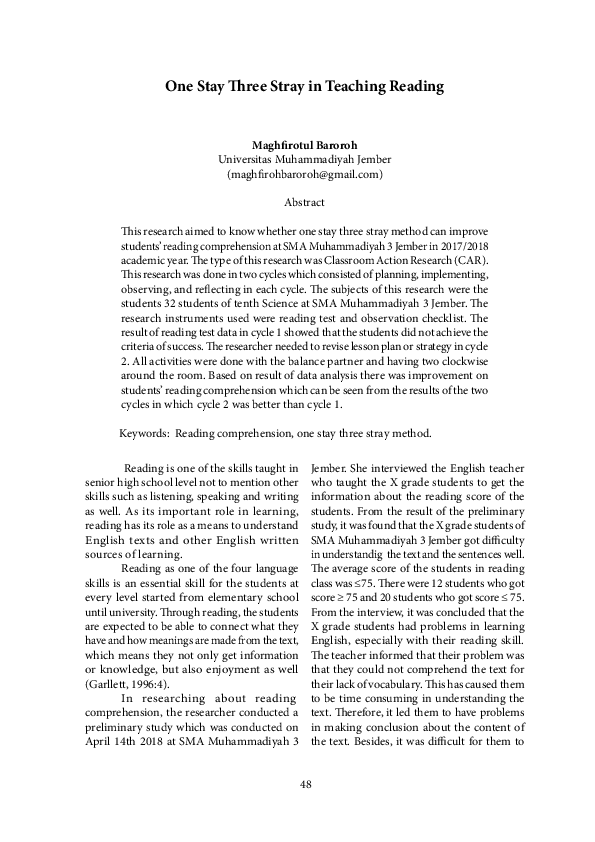 (PDF) One Stay Three Stray in Teaching Reading