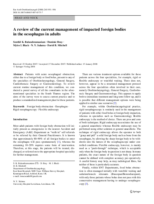 (PDF) A review of the current management of impacted foreign bodies in ...