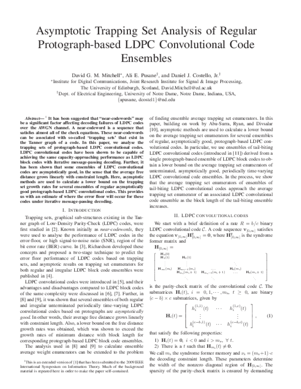 Pdf Asymptotic Trapping Set Analysis Of Regular Protograph Based Ldpc Convolutional Code Ensembles
