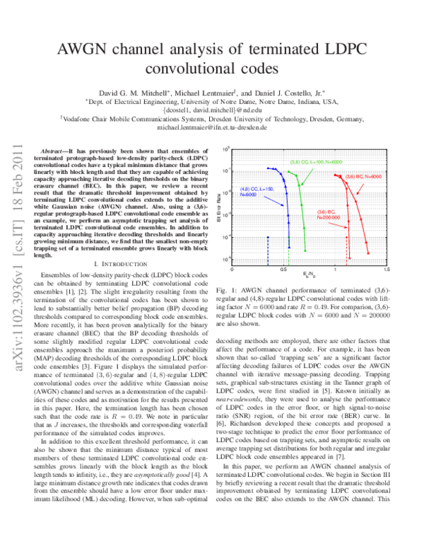 (PDF) AWGN channel analysis of terminated LDPC convolutional codes