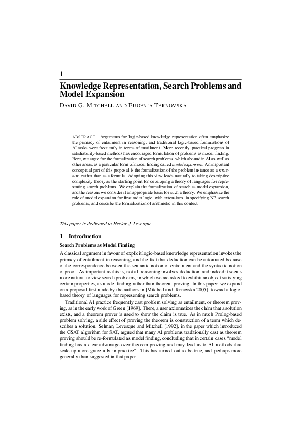 (PDF) Knowledge Representation, Search Problems and Model Expansion