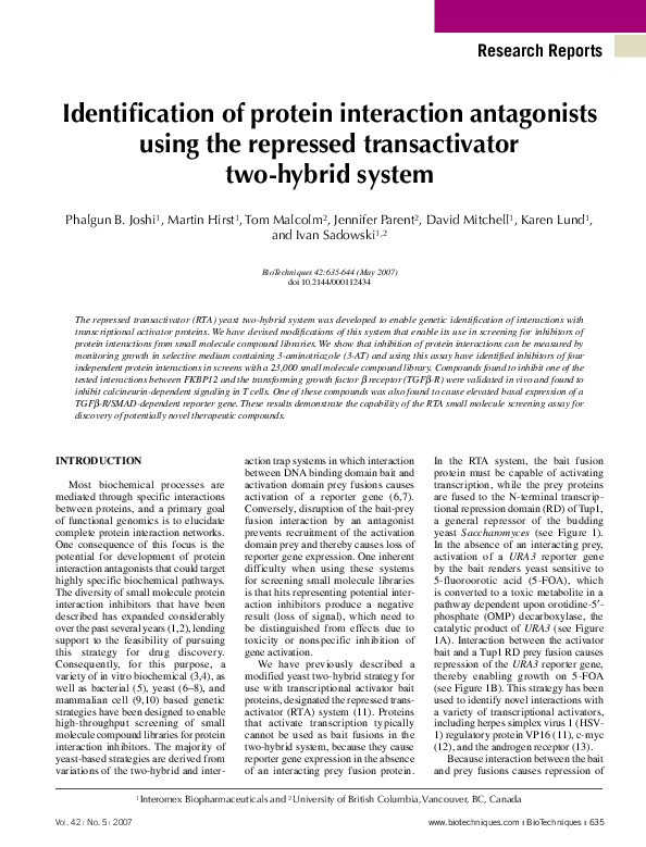 (PDF) Identification of protein interaction antagonists using the ...