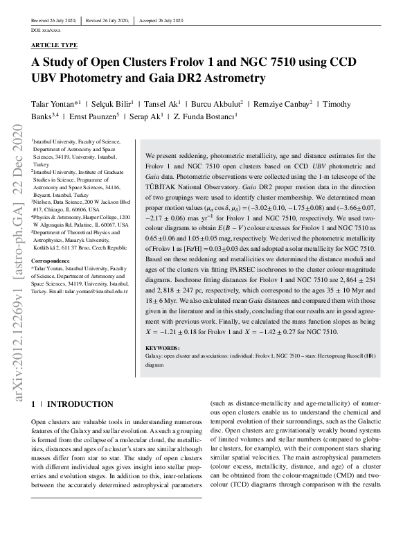 (PDF) A Study of Open Clusters Frolov 1 and NGC 7510 using CCD UBV ...