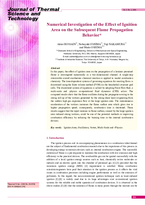 (PDF) Numerical Investigation of the Effect of Ignition Area on the Subsequent Flame Propagation ...