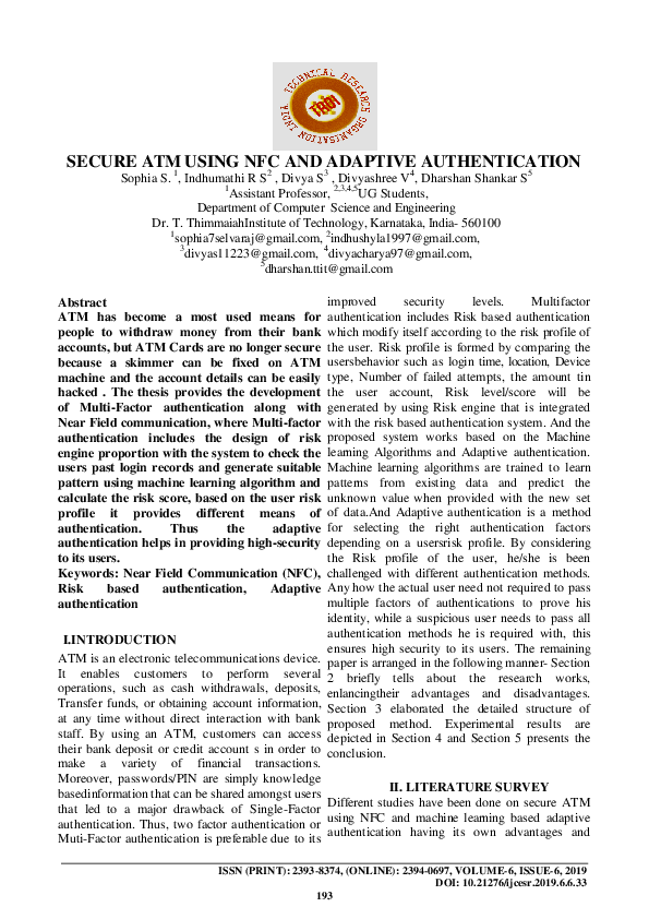 (PDF) Secure Atm Using NFC and Adaptive Authentication