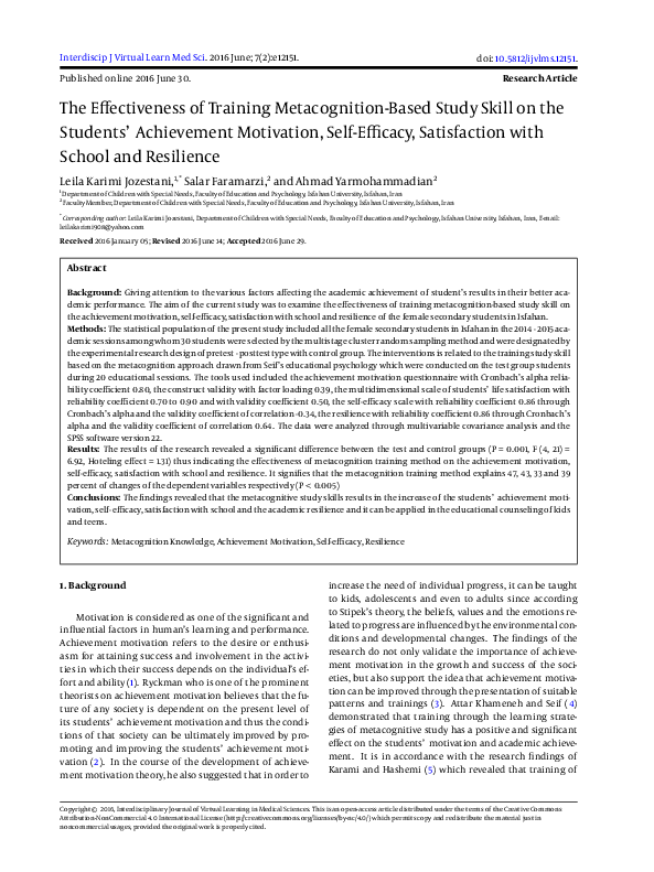 (PDF) The Effectiveness of Training Metacognition-Based Study Skill on ...