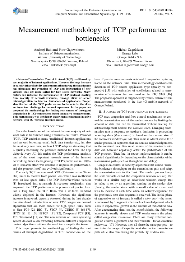 Pdf Measurement Methodology Of Tcp Performance Bottlenecks
